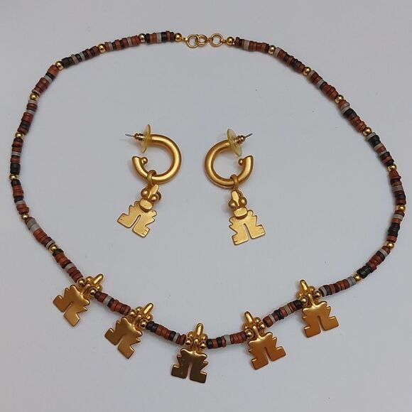 Vintage | Jewelry | Vintage Symbolic Necklace Earrings Set Boho Tribal ...